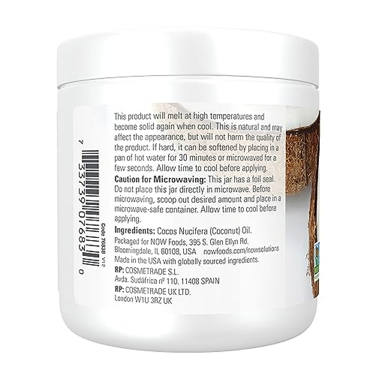 NOW Foods Solutions, Coconut Oil, Naturally Revitalizing for Skin and Hair, Conditioning Moisturizer, 7-Ounce