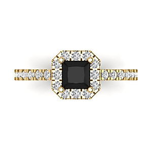 1.37ct Princess Cut Solitaire with accent Natural Black Onyx designer Modern Statement Ring Solid 14k Yellow Gold Size 9