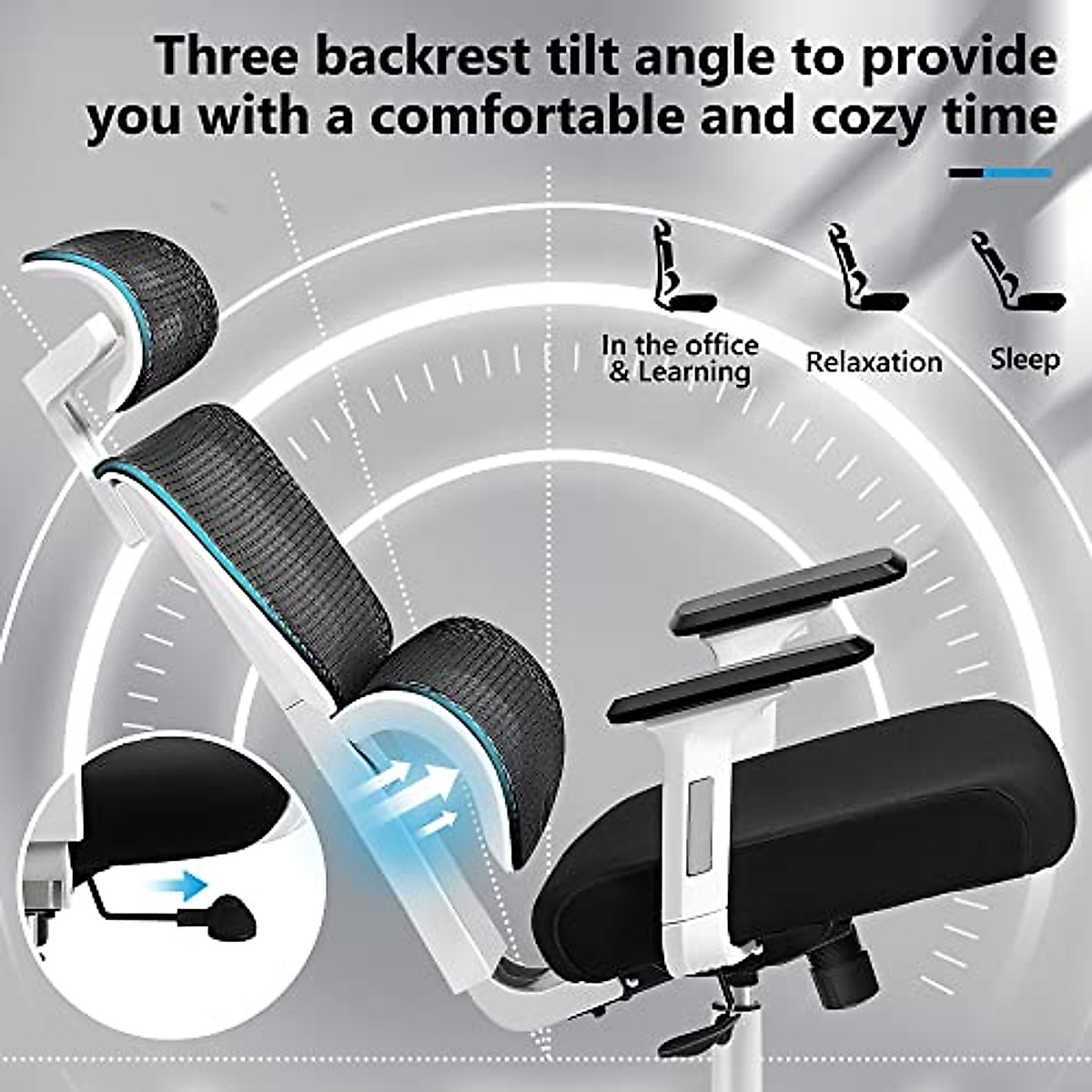 Primy Ergonomic Mesh Office Chair - High Back Computer Chair with Adjustable Lumbar Support and 360 Degree Swivel (White)