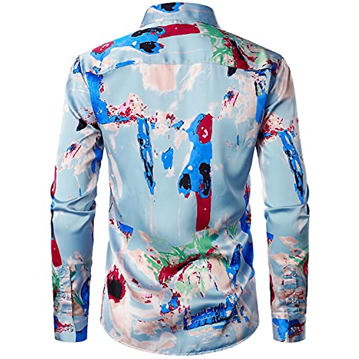 ZEROYAA Men's Hipster Splash Printed Slim Fit Long Sleeve Button Up Satin Dress Shirts for Party Prom ZLCL36-101-Blue X-Large