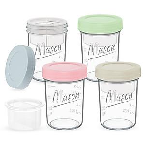 Xyptorix 16 oz Overnight Oats Containers with Lids, 4-Pack Leak-Proof Wide Mouth Mason Jars & Separate Compartments for Fruits/Nuts, Airtight Glass Jars for Chia Pudding, Yogurt, Parfait and Salad