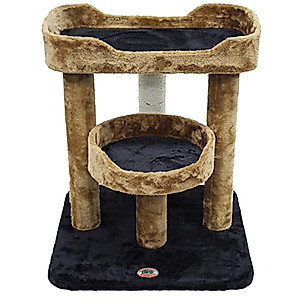 Go Pet Club 23" Cat Tree Scratcher Kitty Condo Kitten Furniture with Two Elevated Perch Beds and Large Base for Indoor Cats, Brown/Black