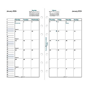 Filofax Calendar Diary Refill, Personal/Compact Size, Month-to-View, White Paper, English, 2024 (C68410-24)