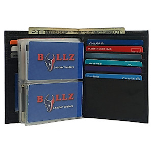 Leather European Bifold Hipster Mens Wallet With Heavy Duty Vinyl Wallet Insert (Black)