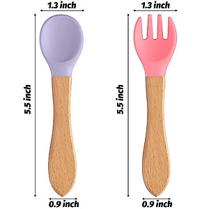 R HORSE 6Pcs Silicone Baby Forks and Spoon Set with Beech Handle Pink Purple Silicone Baby Feeding Set BPA-Free Baby Training Utensils Set Baby Led Weaning Spoon Set for Toddlers Boy Girl