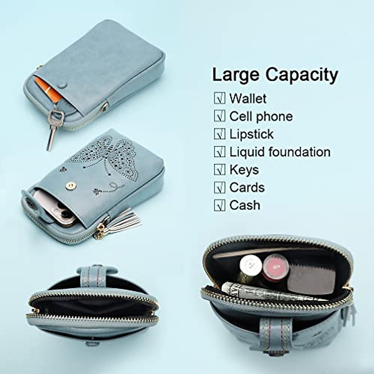 APHISON Small Crossbody Bags for Women, Lightweight Mini Cute Cell Phone Purse for Women with Tassel and Shining Butterfly