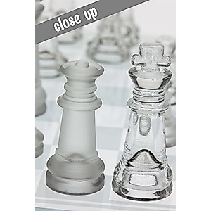 Gamie Glass Chess Set, Elegant Design - Durable Build - Fully Functional - 32 Frosted and Clear Pieces - Felted Bottoms - Easy to Carry - Reassuringly Stable (12 Inch)