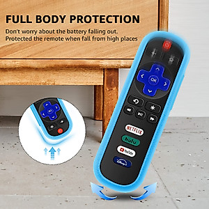 [3Pack] Roku Remote Cover Silicone Protective Sleeve Skin, Battery Cover for TCL Roku Smart TV Steaming Stick Remote, Controller Case Glow in The Dark (Green Blue Pink)