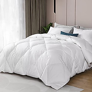 Cobnom Organic Feathers Down Comforter Queen Size, All Season Feathers Down Duvet Insert, Soft 100% Cotton Covered Bed Comforter Insert with Ties, Ivory White, 90x90