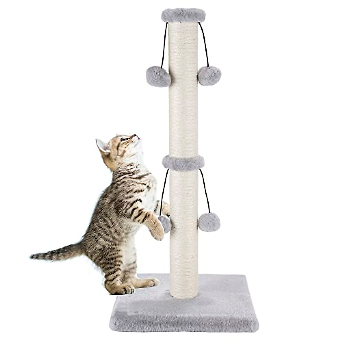 Dimaka Cat Scratching Post, Natural Sisal Rope Claw Scratcher Post with 4 Hanging Toy Balls for Indoor Cats and Kittens (25 inches for Kittens, Grey)