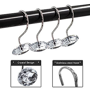 Gibelle Shower Curtain Hooks, Diamond Shaped Shower Curtain Rings Hooks for Bathroom Curtains Rod, Acrylic Decorative Rhinestones Bling Rolling Bathroom Accessories Set of 12, Clear