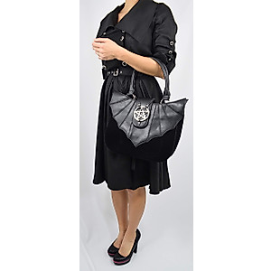 Restyle Night Creature Bat wings & Pentagram Black Velvet Gothic Handbag