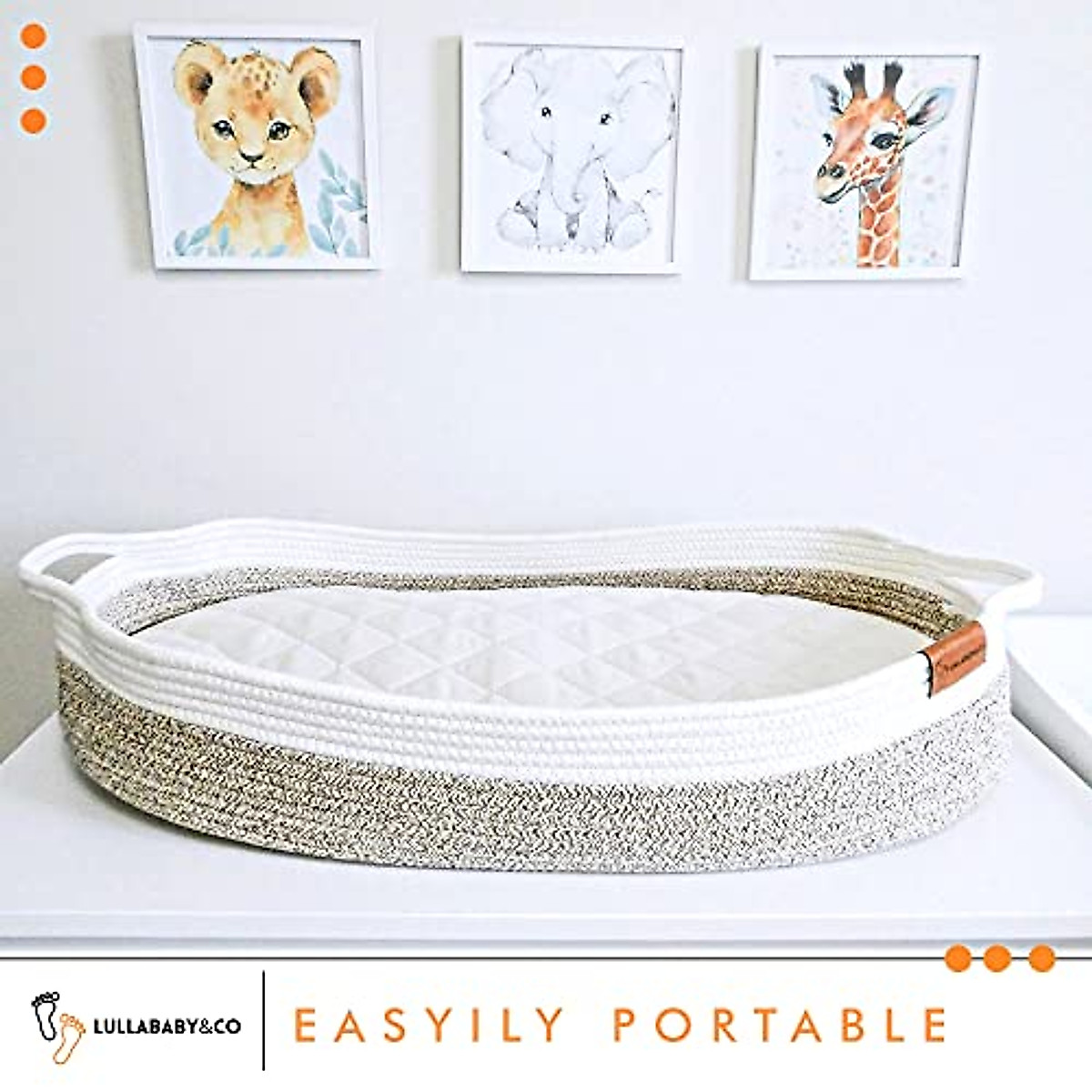 Lullababy and Co Baby Changing Basket with Two Covers – Practical Basket with Foam Pad – Cotton Rope Diaper Changing Station with Waterproof Cover - Changing Table Topper