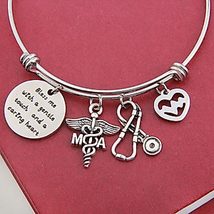 bobauna Medical Assistant Bracelet with MA Caduceus Stethoscope Heartbeat Charms Gift for Nurse Medical Assistant Bless Me With A Gentle Touch And A Caring Heart (medical assistant bracelet)