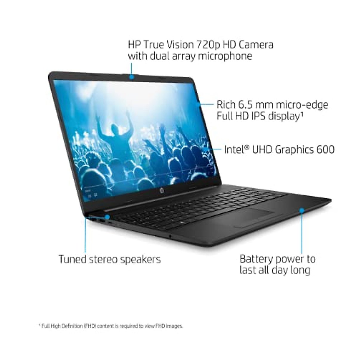 HP Laptop 15, 15.6" FHD Anti-Glare Screen, Celeron N4020 Processor, UHD Graphics, 4GB DDR4 RAM, 128GB SSD, Webcam, Type-C RJ-45 HDMI, Windows 10 in S