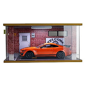 Display Case for 1/18 Diecast Cars,Acrylic Display Case for 1/12 Scale Toy Motorcyle with LED Lighting, Route 66-3 Open Side