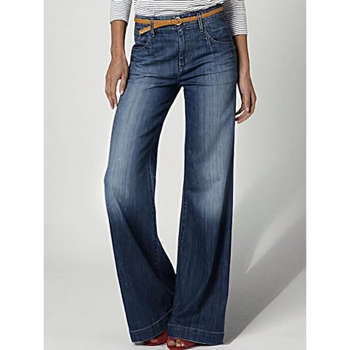 Flamingals Wide Leg Jeans for Women Stretch Low Waist Baggy Jeans Boot Cut Jeans Flare Leg Denim Pants Without Belt Wash Navy Blue S