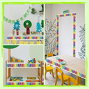 60 Feet Bulletin Board Borders, Scalloped Rolled Border Trim with Pencil Patterns for School, Classroom & Offices