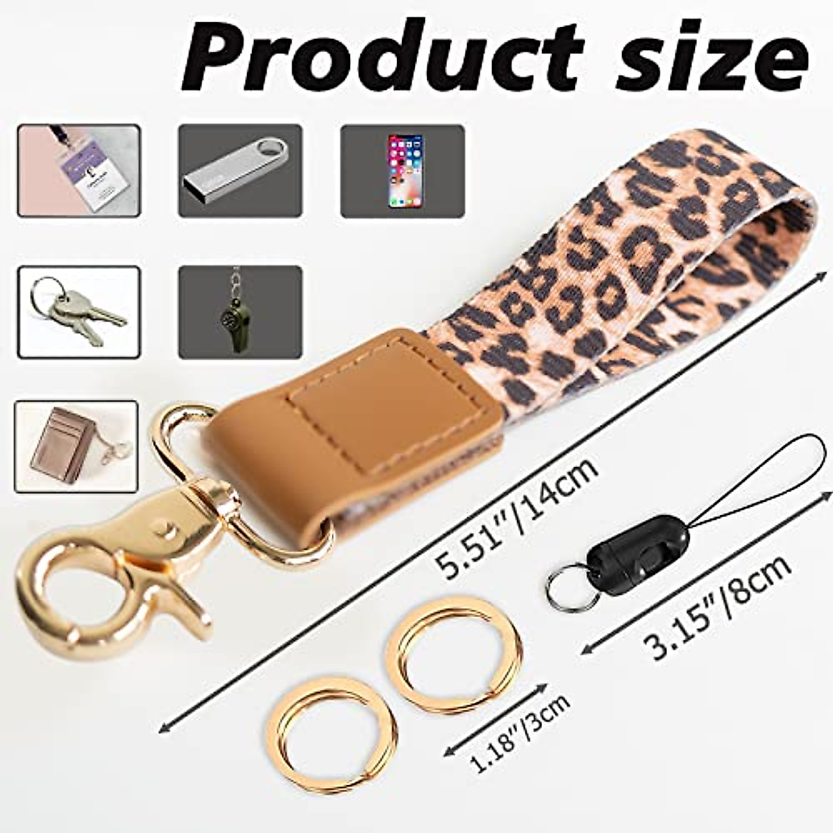 Handlein Key Ring Bracelet ，Mini Keychain Bracelet for Women，Key Rings for Keychains Holder Car ID Badges Card Wallet Phone Camera.（Leopard）