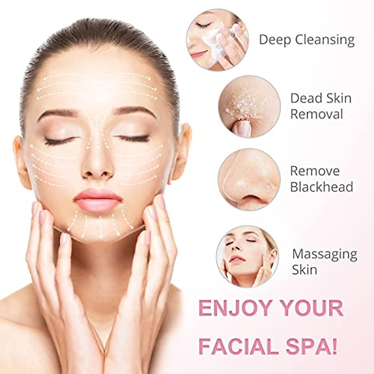 Facial Cleansing Brush 7 in 1 Face Wash Brush - Fabuday Face Spin Scrub Brushes for Skin Cleansing, Gentle Exfoliator, Blackhead Removing and Massaging, Battery Operated Face Brush Cleanser