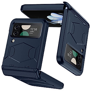 LEIAU for Samsung Z Flip 4 case z Flip 4 Case with Full Hinge Protection - Heavy Duty Armor Design Wireless Charging Cover Phone Case for Galaxy Z Flip 4 5G(PC+TPU) Blue