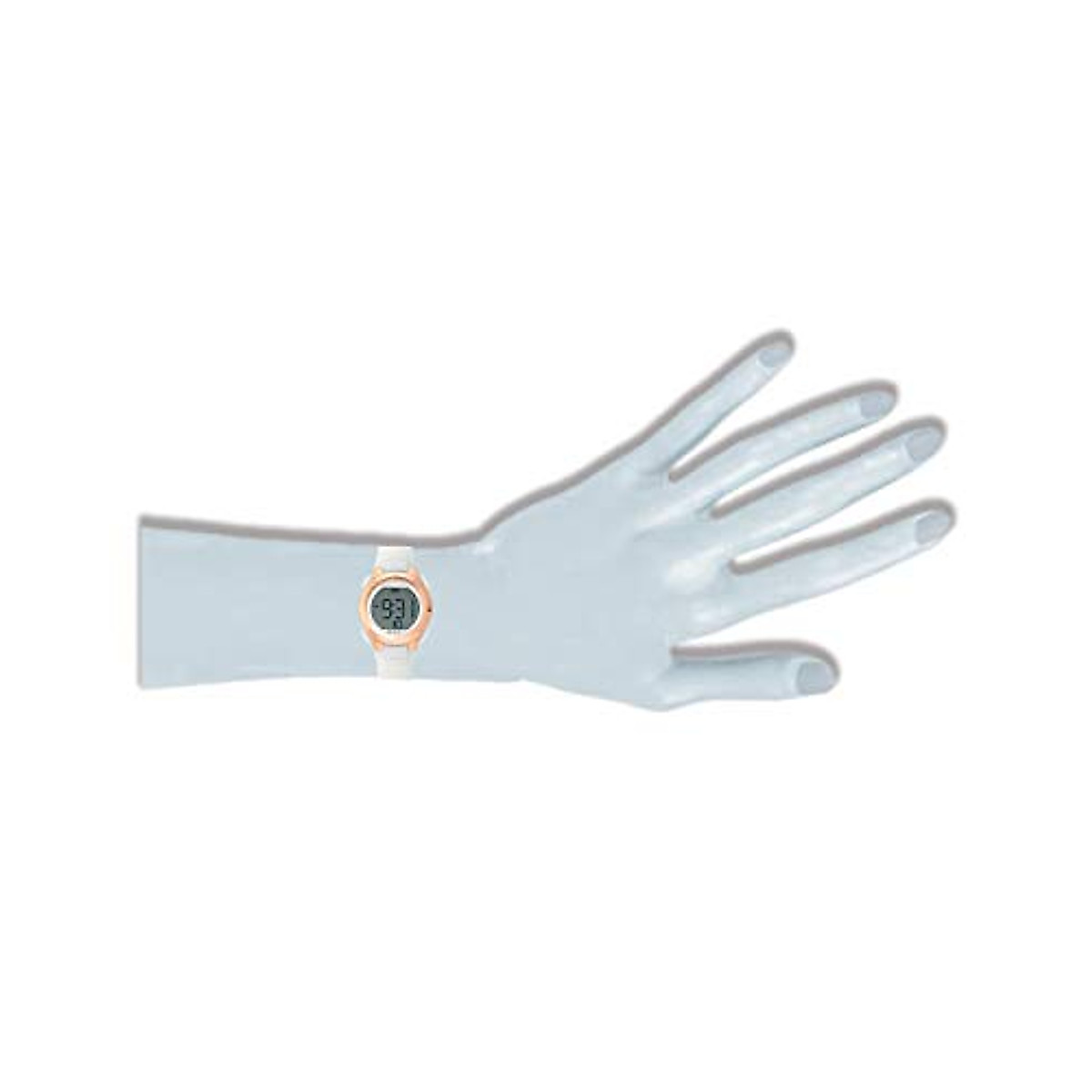 Amazon Essentials Women's Digital Chronograph Rose Gold-Tone and White Resin Strap Watch