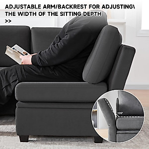 WETRUE Modular Sectional Sofa, Convertible U Shaped Sofa Couch with Storage, High Supportive & Soft Sponges, 6 Seat Modular Sectionals Sofa Couch with Chaise for Living Room, Dark Grey