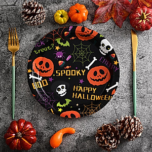 JASSEWRLY 30 Pcs Halloween Paper Plates, Halloween Party Plates Halloween Pumpkin Paper Plates Halloween Dessert Plates, Halloween Disposable Plates Halloween Birthday Plates Party Supplies Tableware