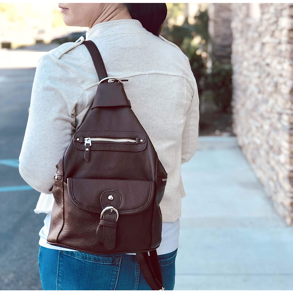 Roma Leathers Concealment Backpack - Premium Brown Cowhide Leather - Dual Entry Gun Compartment - YKK Locks - Metal Zippers - Convertible Straps - Multi Pocket Shoulder Bag - Designed in the U.S.A.