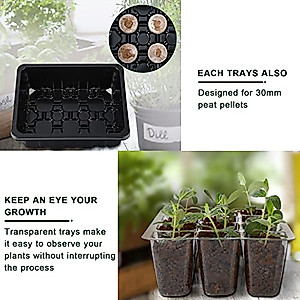 JERIA 12 Packs 144 Cells Seedling Starter Trays,Seed Starter Tray Seed Starter Kit with Humidity Adjustable Dome,Plant Germination Trays and Plant Starter Kit for Seeds Growing Starting (Black)