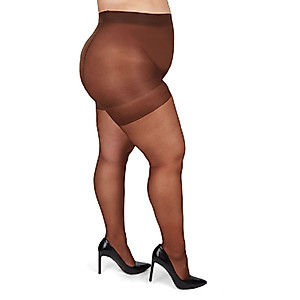 MeMoi Plus Size Curvy Control Top Pantyhose for Women, Comfortable Silky Sheer Pantyhose, Lightweight Womens Stockings - French Coffee 7X