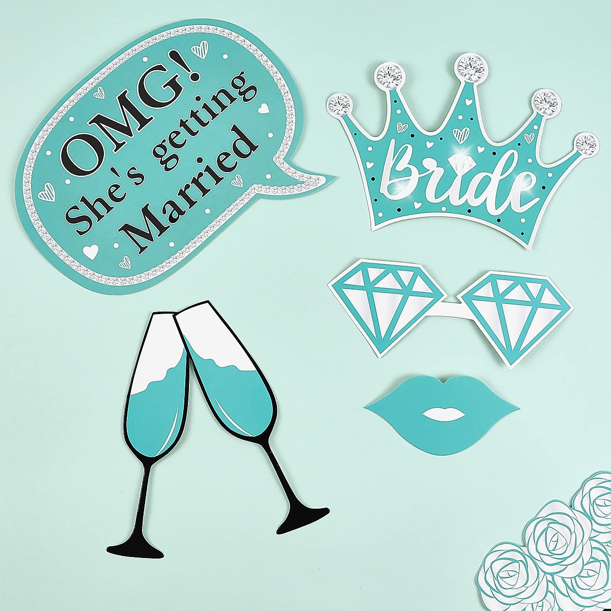 Fangleland Turquoise Bachelorette Party Photo Booth Props, 24PCS Teal Blue Bride to Be Decorations - Let's Go Girls Sign Selfie Stick for Bridal Shower Wedding Engagement Party Supplies