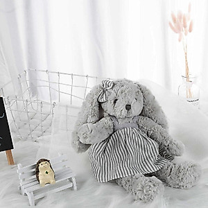 Easter Bunny Stuffed Animal, 12" Grey Plush Rabbit for Girls