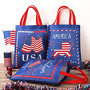 Hosuly 15 Pcs USA Tote Bags, 15 x 17 Inch Non Woven American Flag Bags with Handle Patriotic USA Supplies for Veterans Day Party Favor