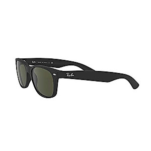 Ray-Ban RB2132 New Wayfarer Square Sunglasses, Rubber Black/G-15 Green, 55 mm