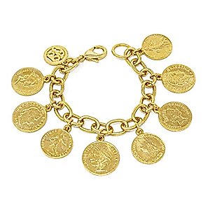 Ben-Amun Jewelry 24k Gold Bracelet, French Coins Charms Bohemian Vintage Jewelry for Women
