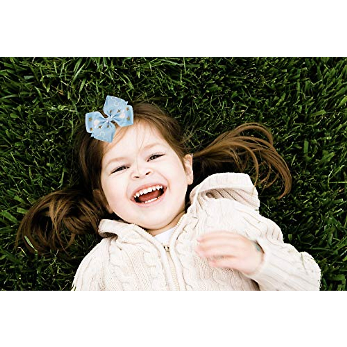 6pc 5" Large Hair Bows for Girls with Heart Emblem (D)