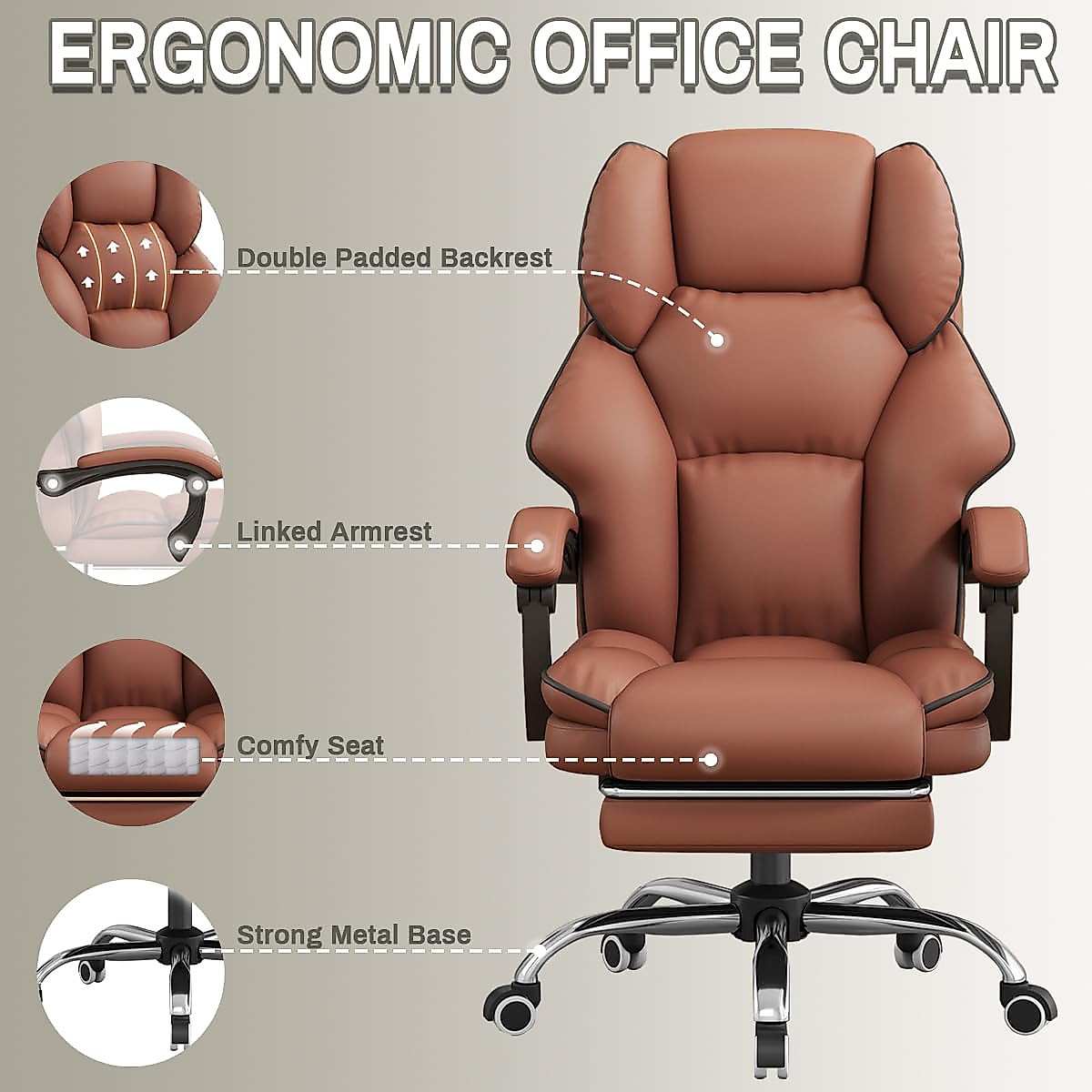 XUEGW Office Chair Big and Tall Computer Chairs High Back Gaming Chair with Foot Rest Ergonomic Leather Desk Chair Executive Comfortable Work Chair for Home Office