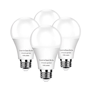 TSEXES Dusk to Dawn Light Bulbs Outdoor,Automatic On/Off Sensor LED Light Bulb,5000K Daylight LED Light Bulb for Wall lamp Porch Garage Light,4 Pack