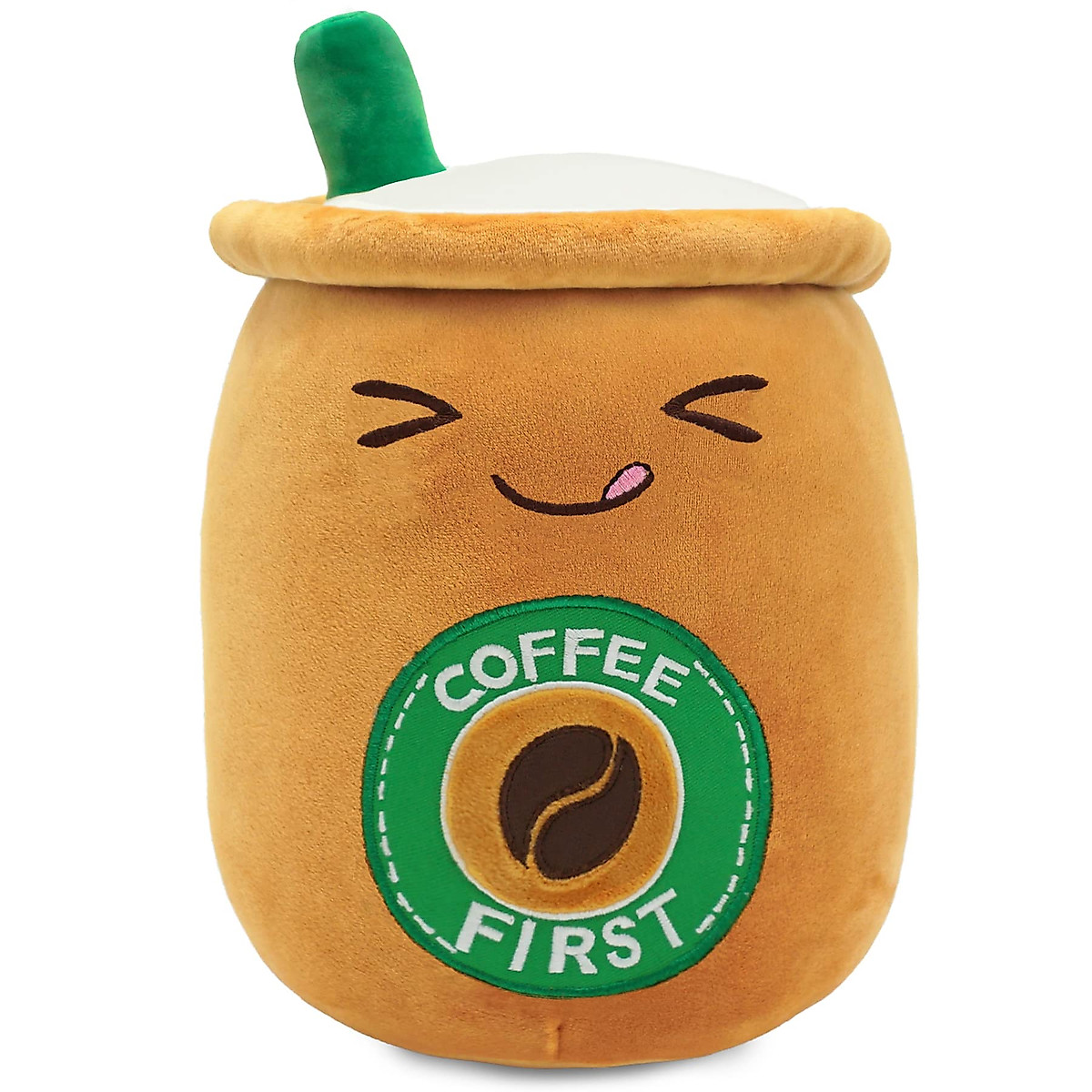 Ditucu Cute Coffee Cafe Cup Boba Plush Kawaii Bubble Plushie Milk Tea Pillow Soft Stuffed Animals Toys Gifts for Kids Brown 13.7 inch