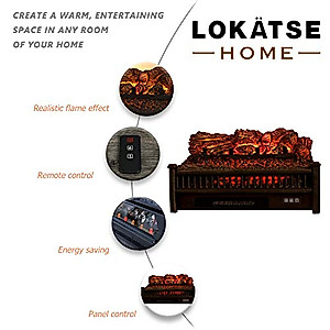 LOKATSE HOME 23" Electric Fireplace Insert Log, Remote Control Heater with Realistic Ember Bed, Black