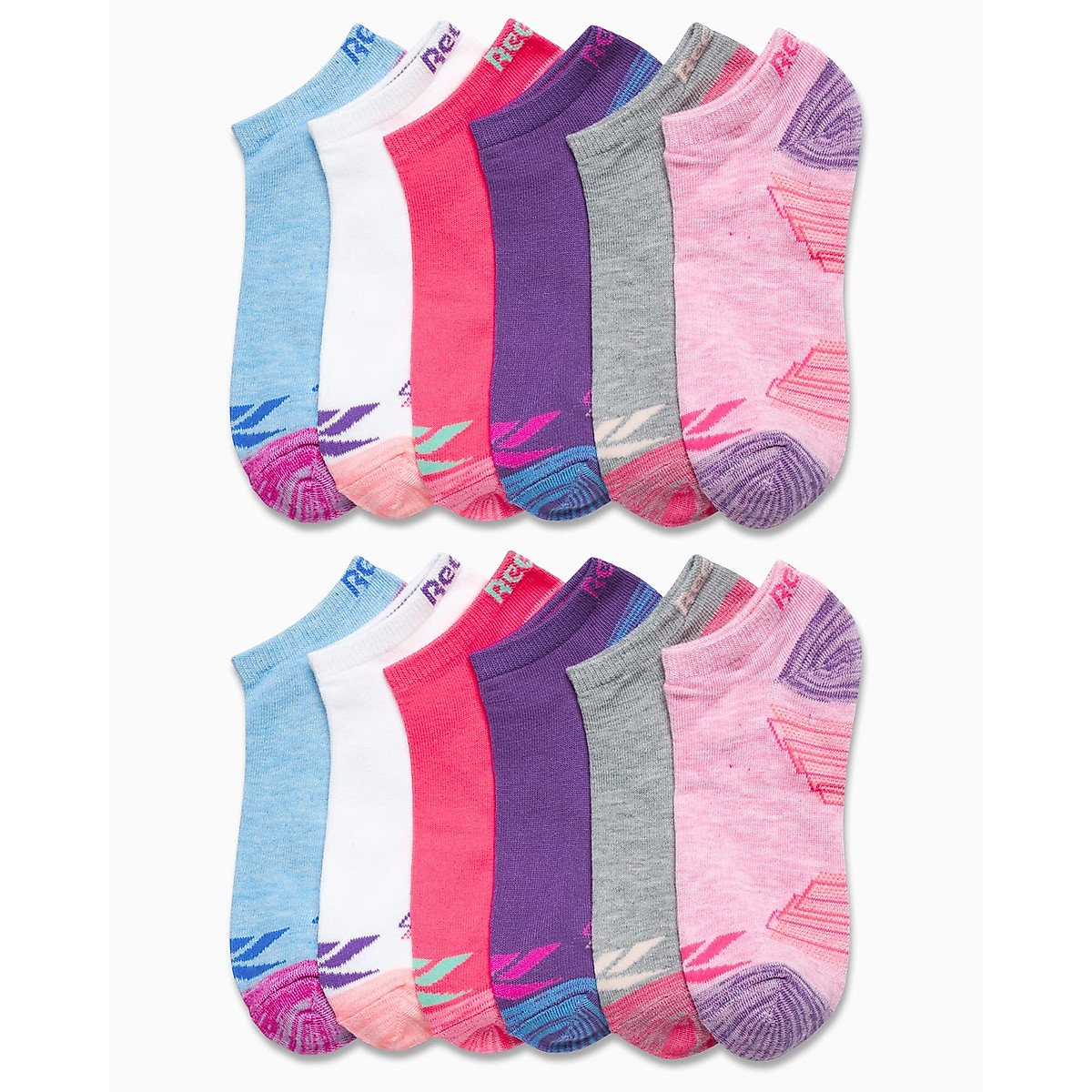 Reebok Girls' Low Cut Socks – 12 Pack Lightweight Breathable Low Cut No Show Socks for Girls - Girl's Athletic Socks, Size Medium, Pink Assorted
