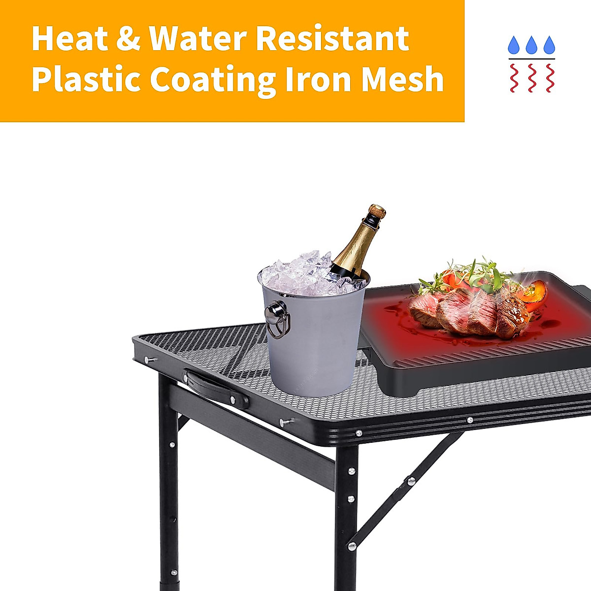 Moosinily Camping Table 4FT Grill Table Foldable Folding Table Picnic Portable Stand Mesh 3 Height Adjustable Outdoor Card BBQ RV Black 47.2×23.6 inch