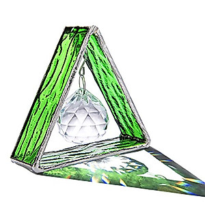 H&D HYALINE & DORA Handcrafted Pyramid in Stained Glass, Crystal Ball Prism Decor Stained Glass Window Sun Catcher Hangings Ornament, Home Table Wall Car Decor,Green