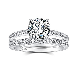 Tsnamer 1.25CT 925 Sterling Silver Bridal Ring Sets Round CZ Engagement Rings Vintage Ring Promise Rings for Her Wedding Bands for Women (Silver, 9)