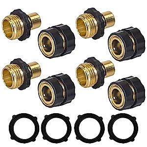 Hourleey Garden Hose Quick Connector, 3/4 Inch Male and Female Garden Hose Fitting Quick Connector (4 Set)