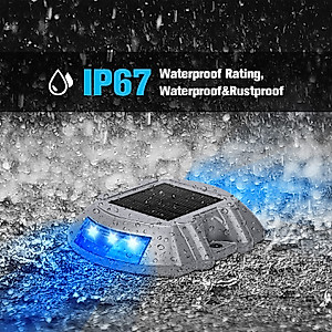 VOLISUN Solar Deck Lights Driveway Dock Lights, 12-Pack Led IP67 Waterproof Outdoor Warning Step Lights for Driveway Sidewalk Garden Pathway Yard (Blue)