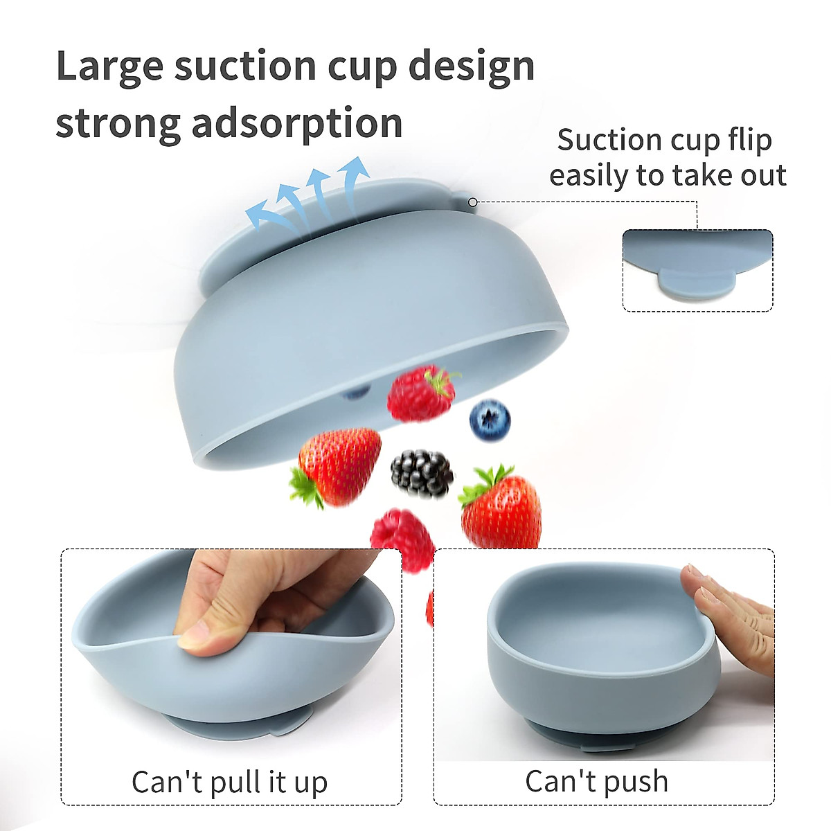 Baby Feeding Set 5 Pcs Silicone Dinner Plates and Cutlery Set, Santi & Me Baby Weaning Bowls with Suction & Silicone Bibs & Spoon and Fork & Toddler Cups Training Dishes Utensils(Dusty Blue)