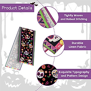 Day of The Dead Table Runner 72 x 13 Inch Decorations, Dia De Los Muertos Sugar Skull Mexican Fiesta Carnival Table Cover Decor, Rustic Linen Altar Themed Party Supplies for Home Kitchen Dining Mantel