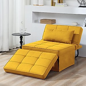 Sofa Bed, 4 in 1 Multi-Function Folding Ottoman Breathable Linen Couch Bed with Adjustable Backrest Modern Convertible Chair for Living Room Apartment Office, Yellow